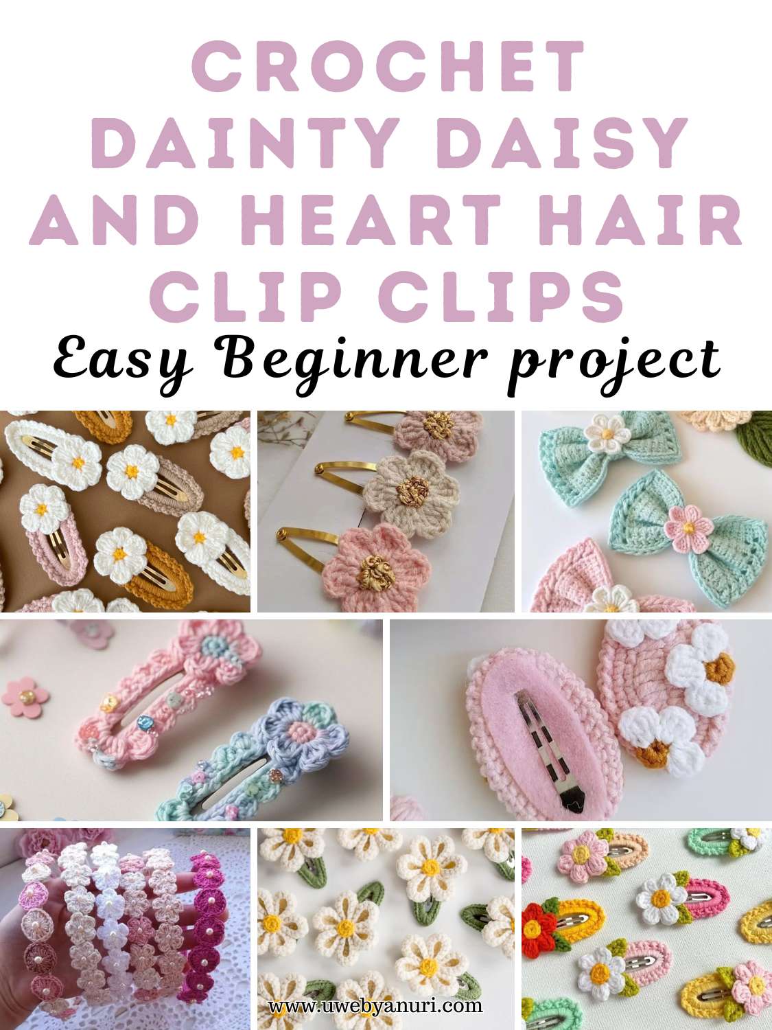 Crochet Dainty Daisy and Heart Hair Clips – Easy Beginner project